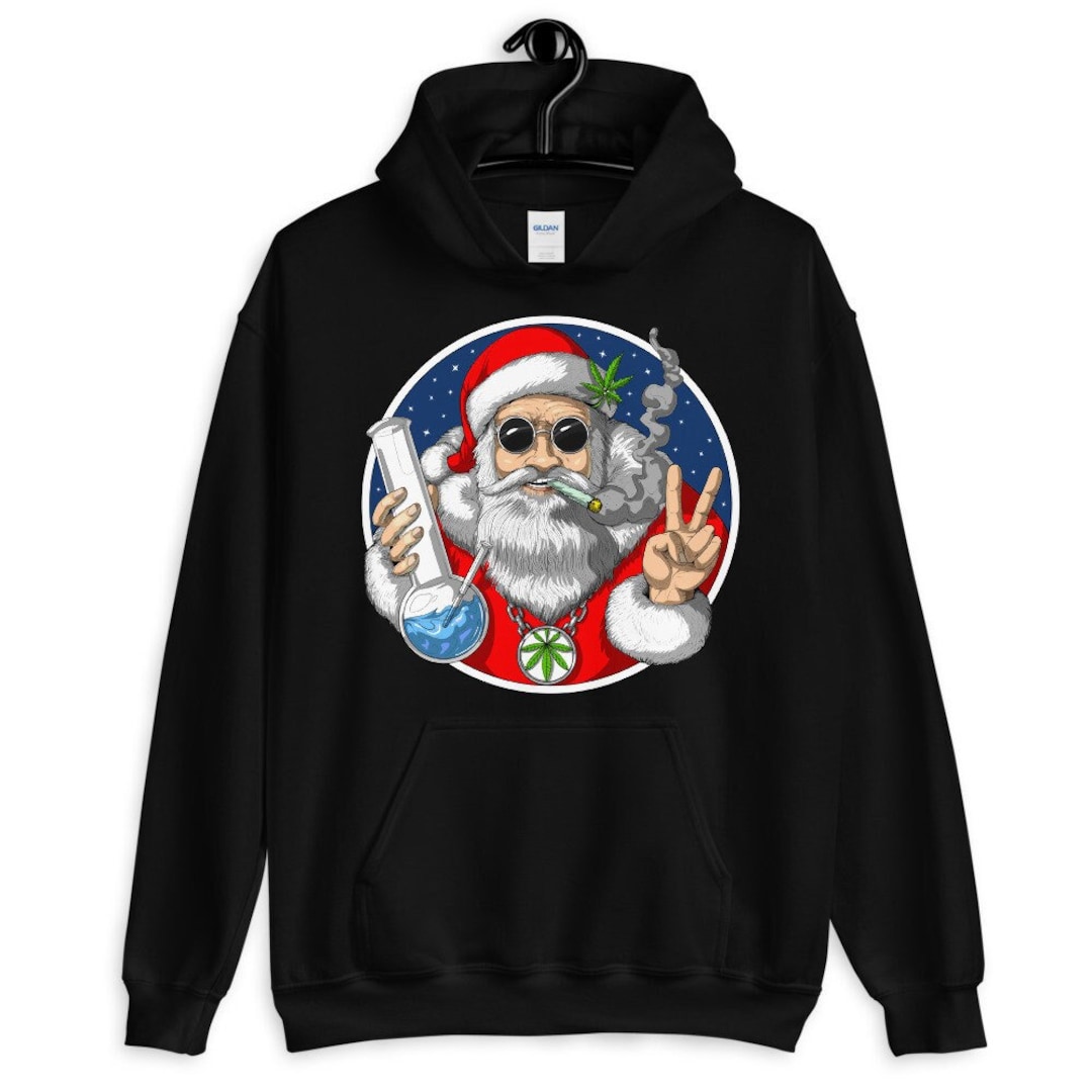 Santa Smoking Weed Hoodie Christmas Stoner Hoodie Cannabis Marijuana ...