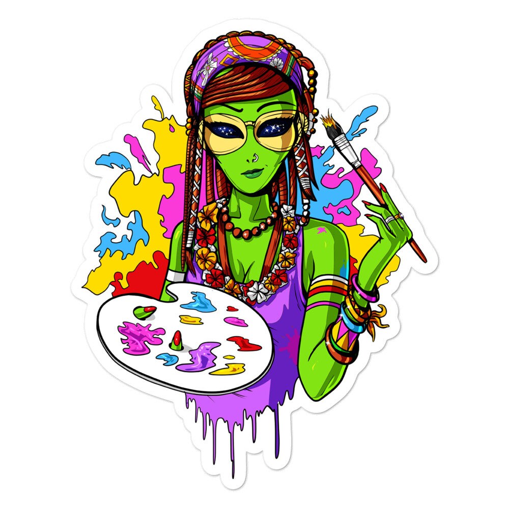 Hippie Alien Vinyl Sticker Painting Artist Decal Funny - Etsy