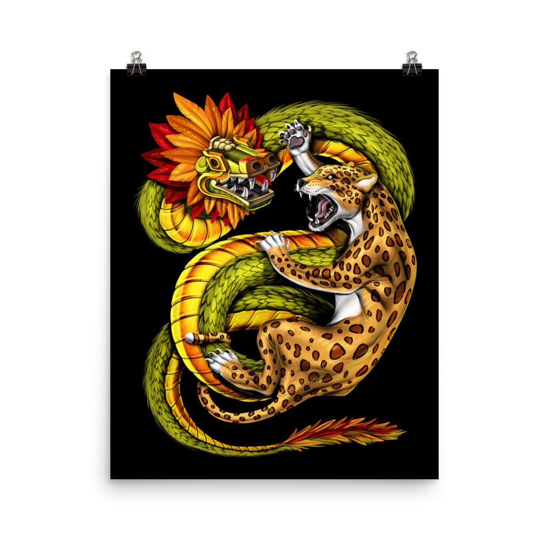 Aztec God Quetzalcoatl Poster, Aztec Jaguar Art Print, Ancient Aztec ...
