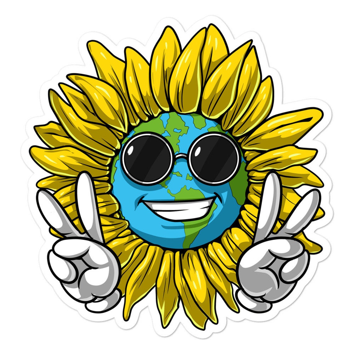 Hippie Sunflower Sticker Planet Earth Decal Peace Sign - Etsy