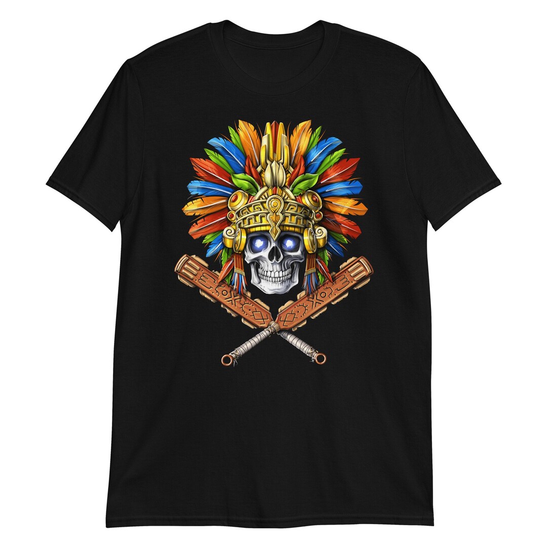 Aztec Warrior T-shirt, Aztec Skull Shirt, Aztec Headdress Tee, Mayan ...