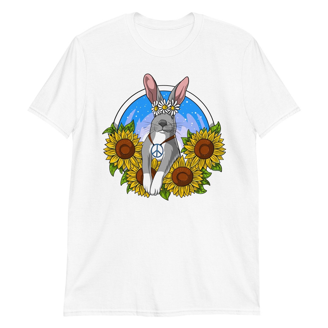 Rabbit Sunflowers Т-shirt, Cute Rabbit Tee, Floral Shirts, Nature ...