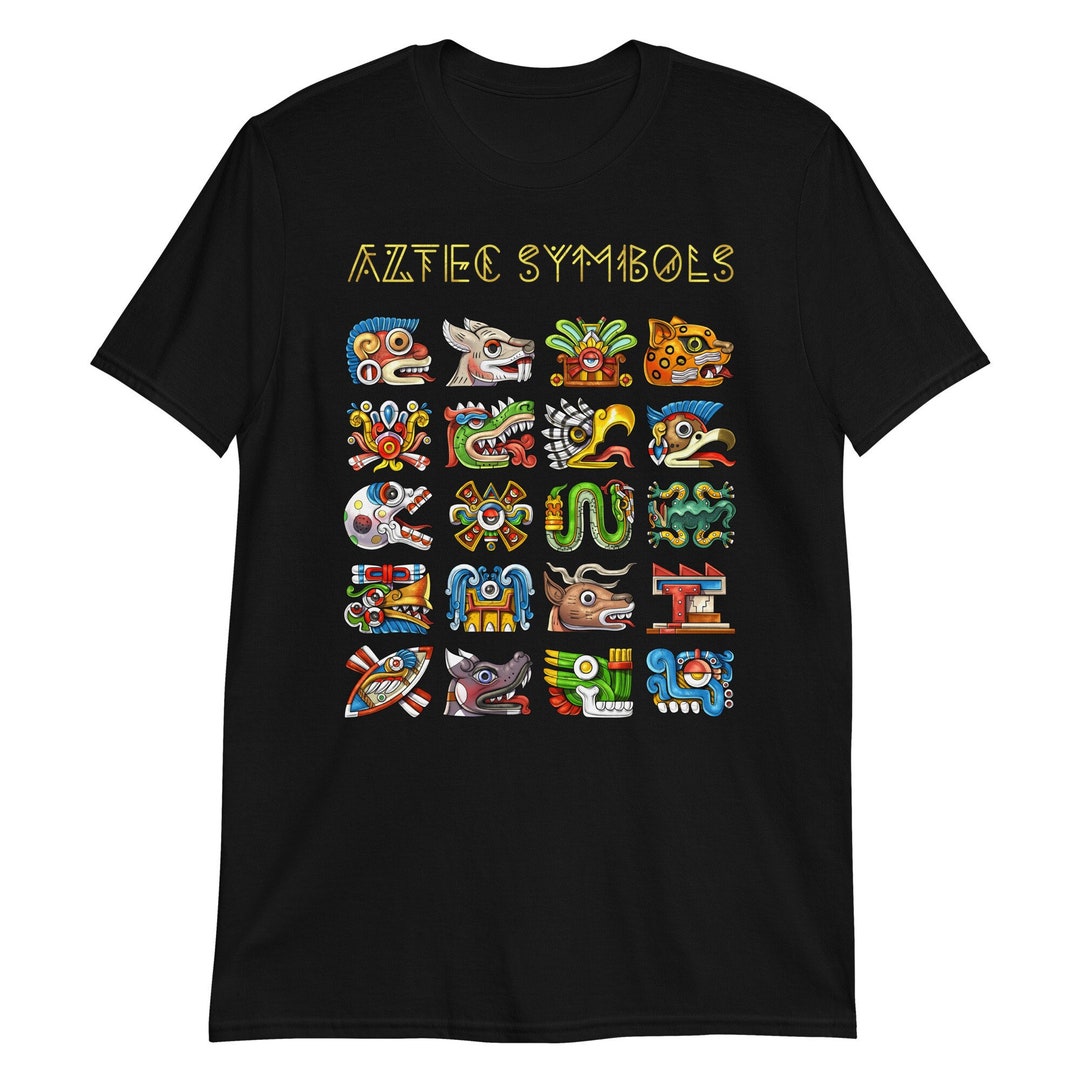 Aztec Symbols T-shirt, Aztec Mythology Shirt, Ancient Mayan Gods Tee ...
