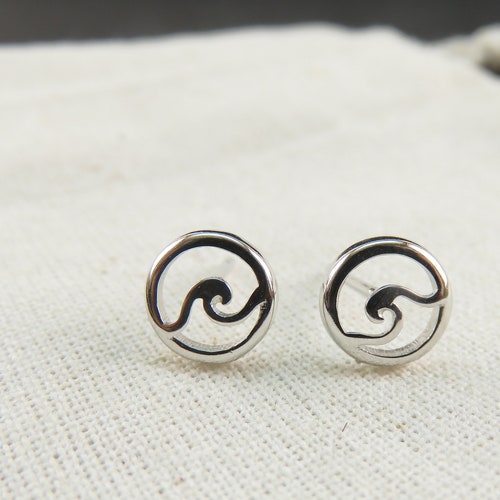8mm Blue Wave Stud Earrings / 925 Sterling Silver Baby - Etsy