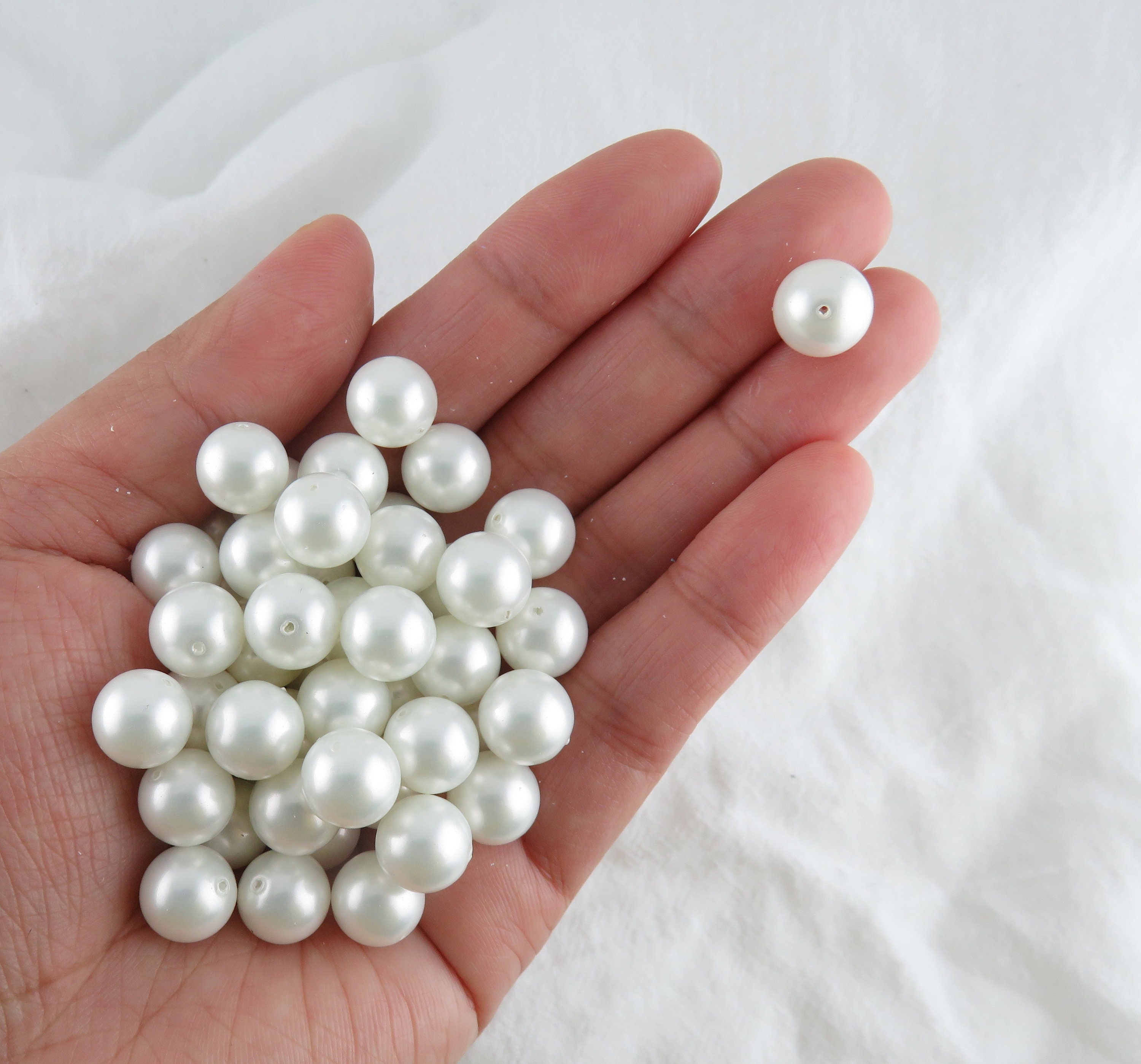 Half Drilled White Loose Pearls / 8mm 10mm 12mm Loose Shell Pearls for ...