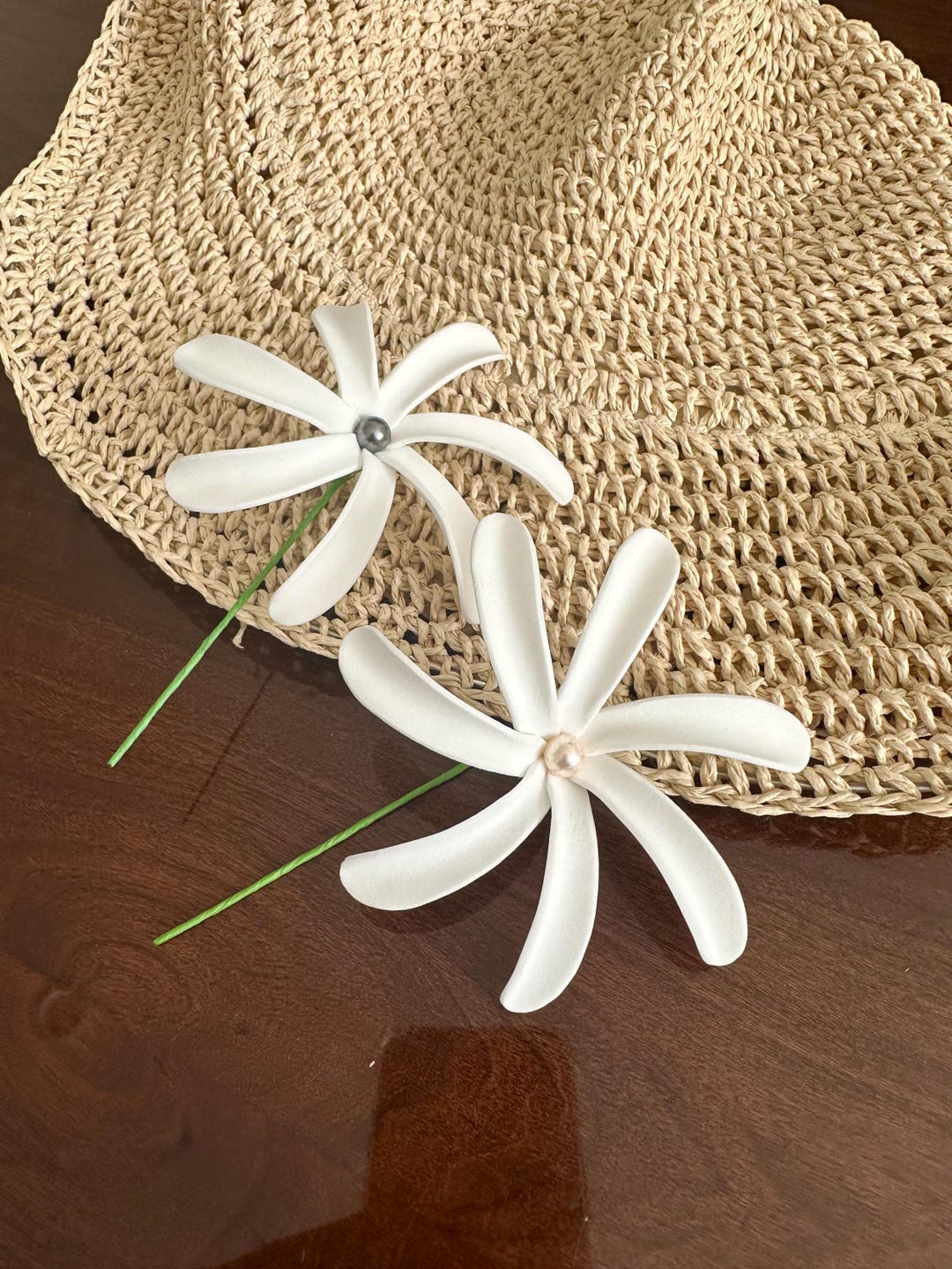 Tiare Foam Flower With Pink Pearl, 4" Ear Flower, Hair Pick / Tahitian ...