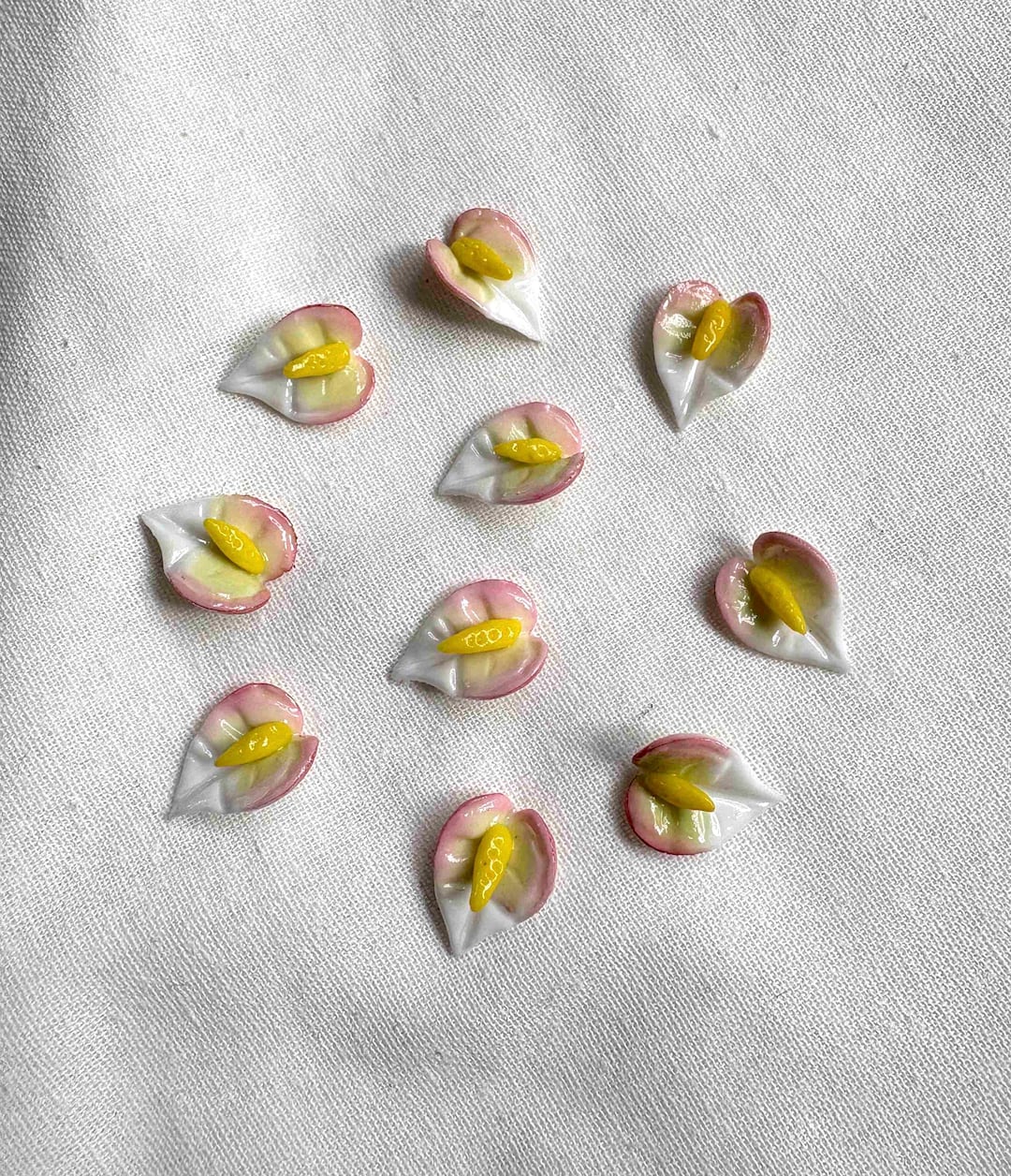 Mini Anthurium Clay Flowers, White Green Pink, Jewelry Making , Hair ...