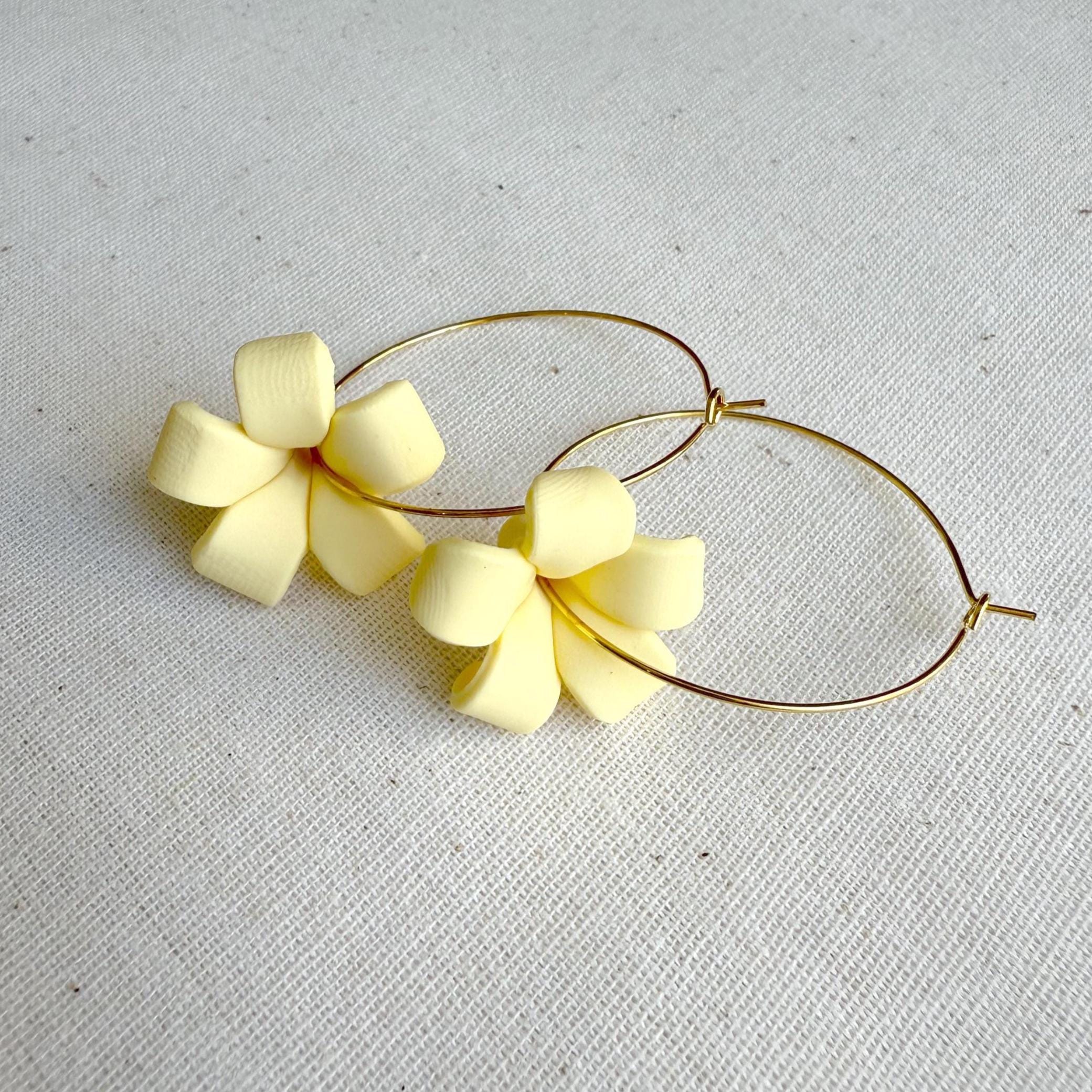 Yellow Orange Puakenikeni Clay Flower Hoop Earrings / Halloween ...