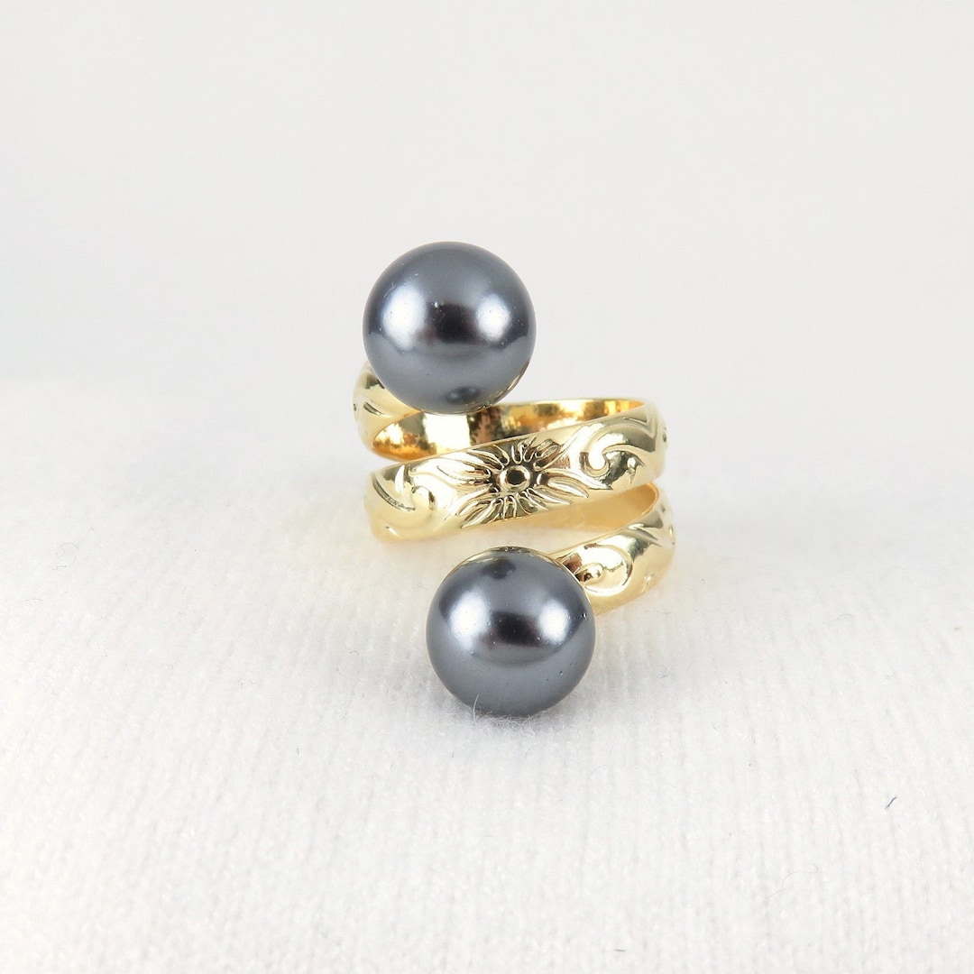 5mm Twirl Ring, Double Black Pearl / Hamilton Gold Double Pearl ...