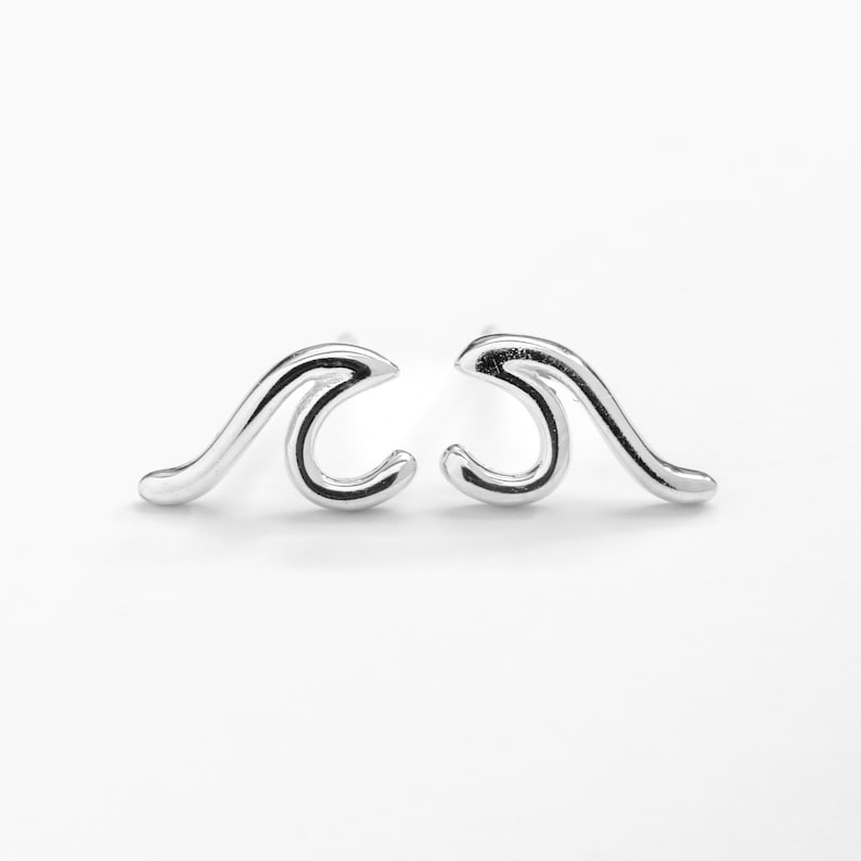 Silver Minimal Ocean Wave Stud Earring / Solid 925 Sterling Silver ...