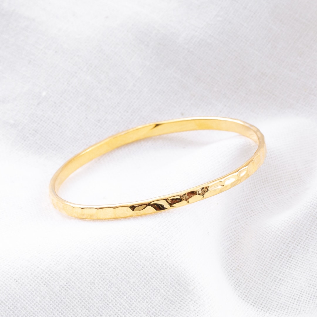Thin Gold Baby Bangle Straight Stackable / Simple, Hammer-cut Gold ...