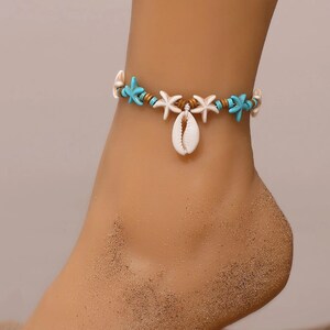 Sea Shell and Stars Rope Anklet / Waterproof Wax Nylon String Cord ...