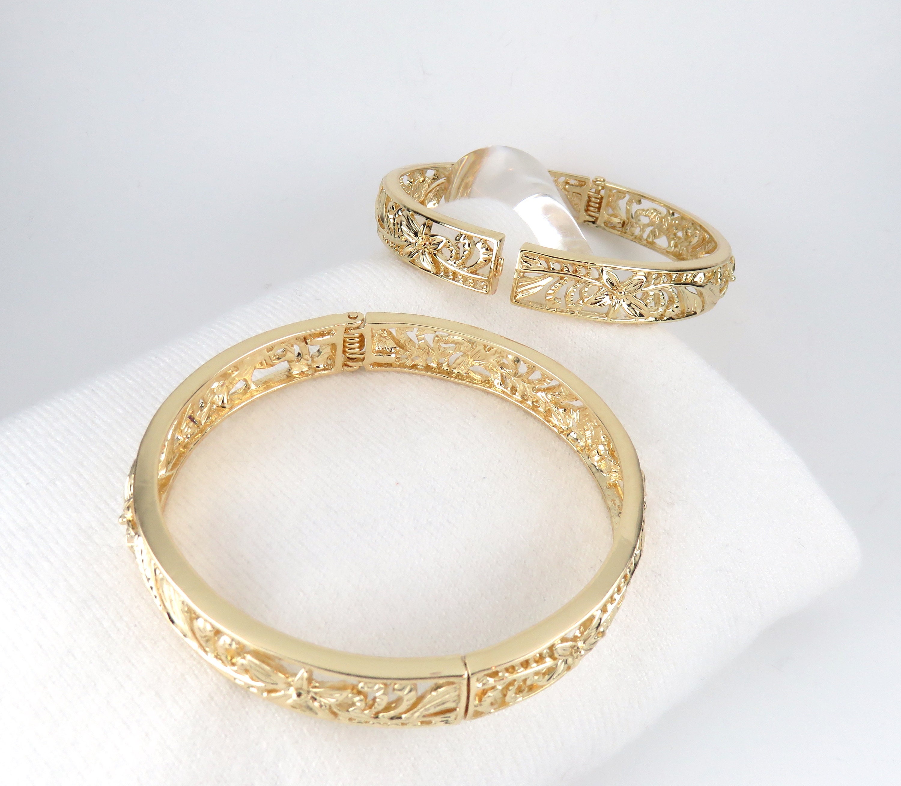 12mm Open Lock Floral Bangle Hamilton Gold / Hawaiian Jewelry | Etsy