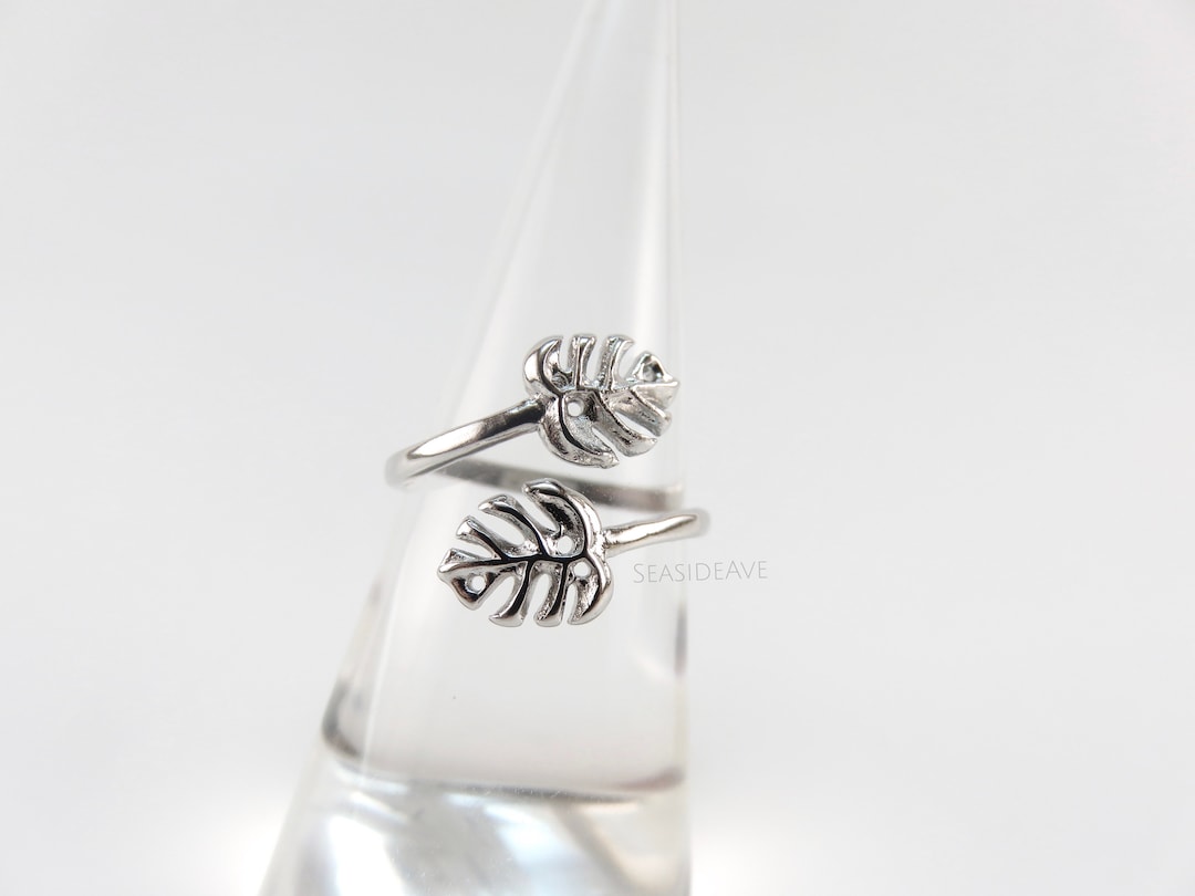 Monstera Leaf Wrap Ring Silver Bypass Ring Cuff Ring Wrap Adjustable Silver Statement Ring Plant ...