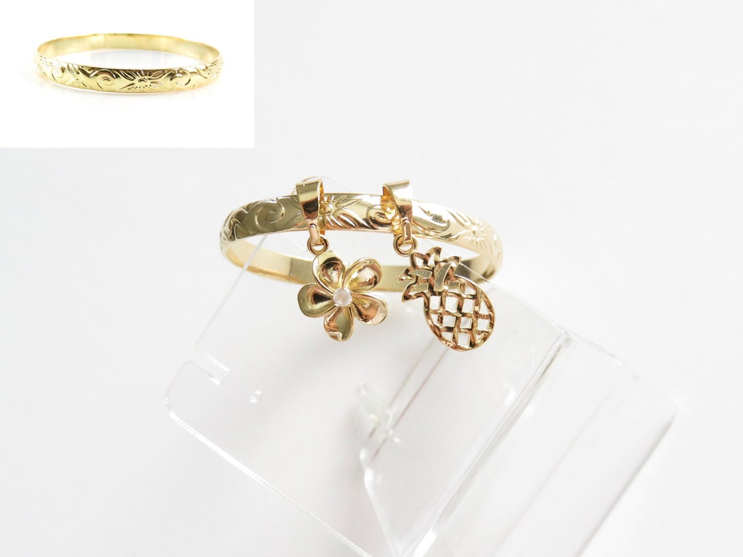 5mm Baby Bangles With Plumeria Flower and Pineapple Charms / Hawaiian ...