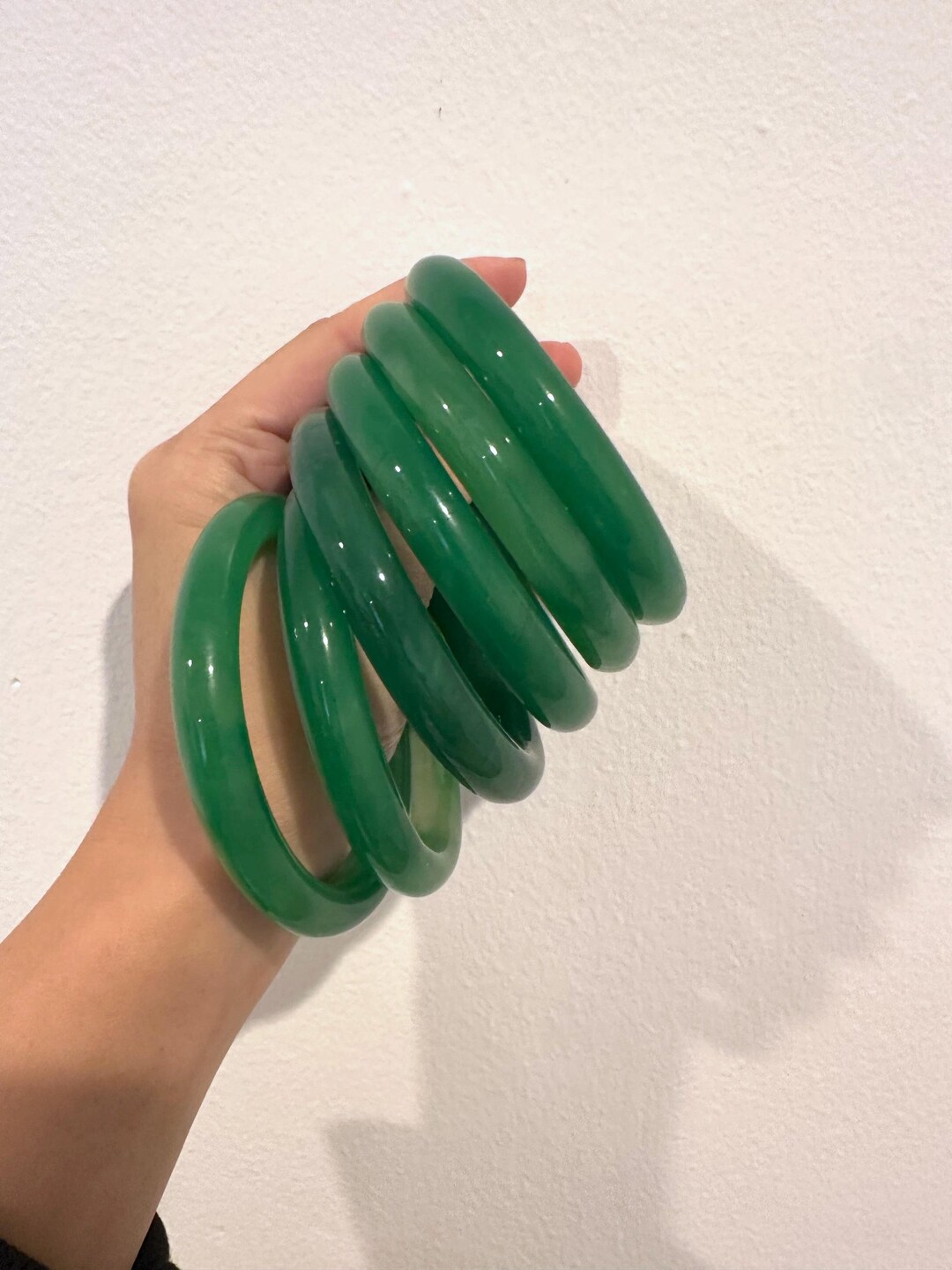 Round Green Jade Bangles / 10mm Thick, Size 62mm Bangle, Round, Smooth ...