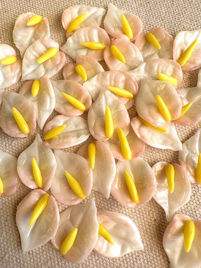 Mini Anthurium Clay Flowers, Mini White and Pink Anthuriums With Yellow ...