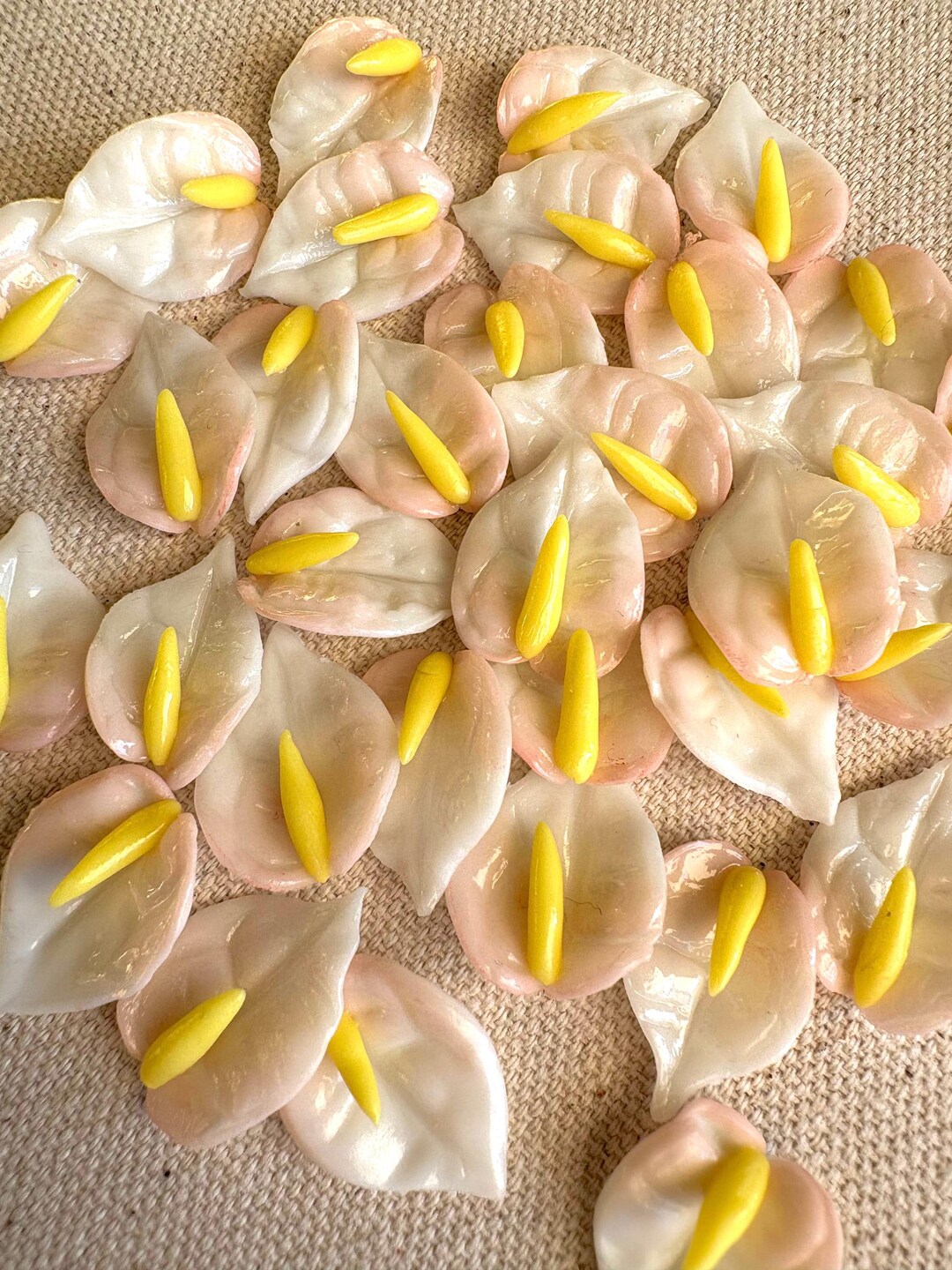 Mini Anthurium Clay Flowers, Mini White and Pink Anthuriums With Yellow ...