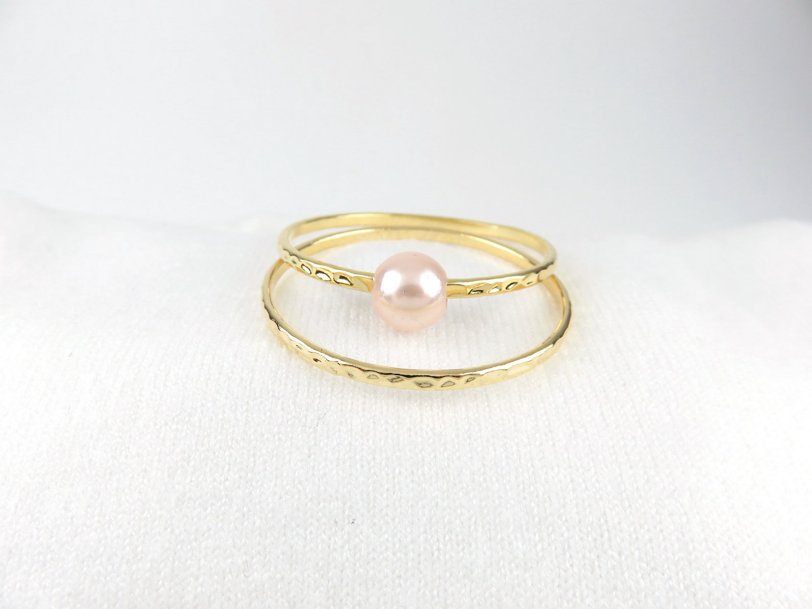 Stackable Set of 2 Baby Bangles, Pink Pearl / 3mm Hammer-cut Gauge Wire ...