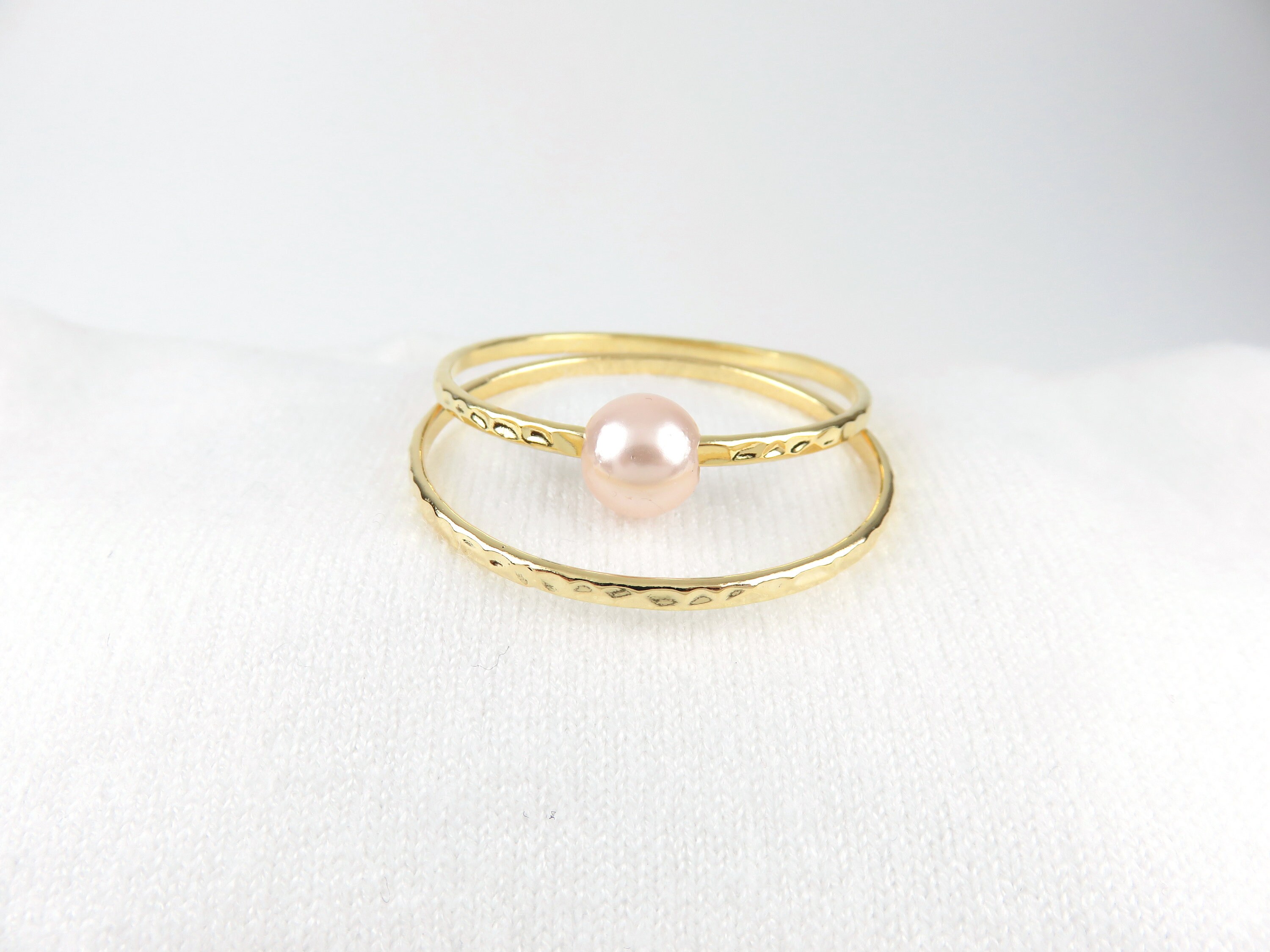 Stackable Set of 2 Baby Bangles Pink Pearl / 3mm Hammer-cut | Etsy