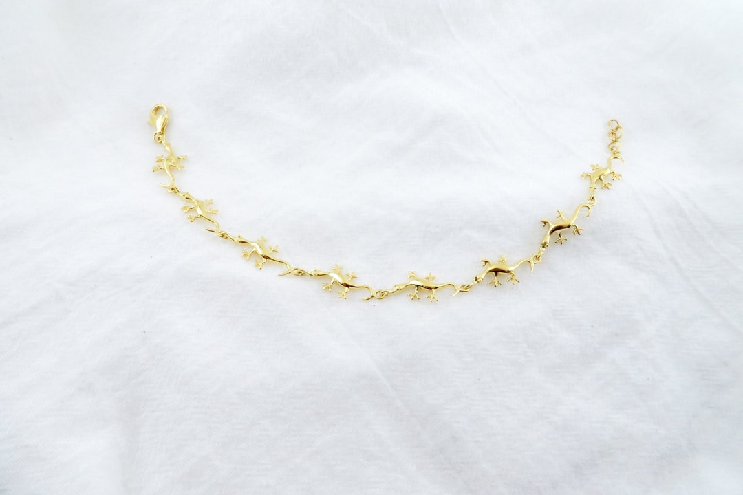 Gold Gecko Bracelet / 925 Sterling Silver Plated in 18k Gold, Island ...