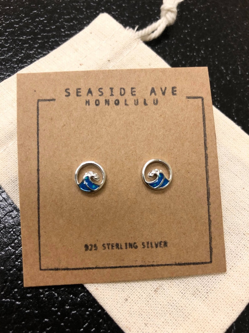 8mm Blue Wave Stud Earrings / 925 Sterling Silver Baby - Etsy