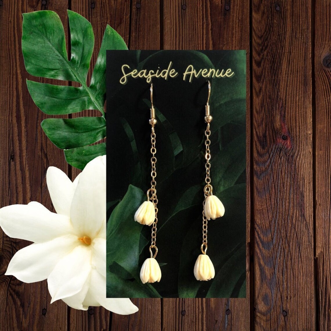Double Pikake Chain Dangle Earrings / Jasmine Flower Jewelry - Etsy