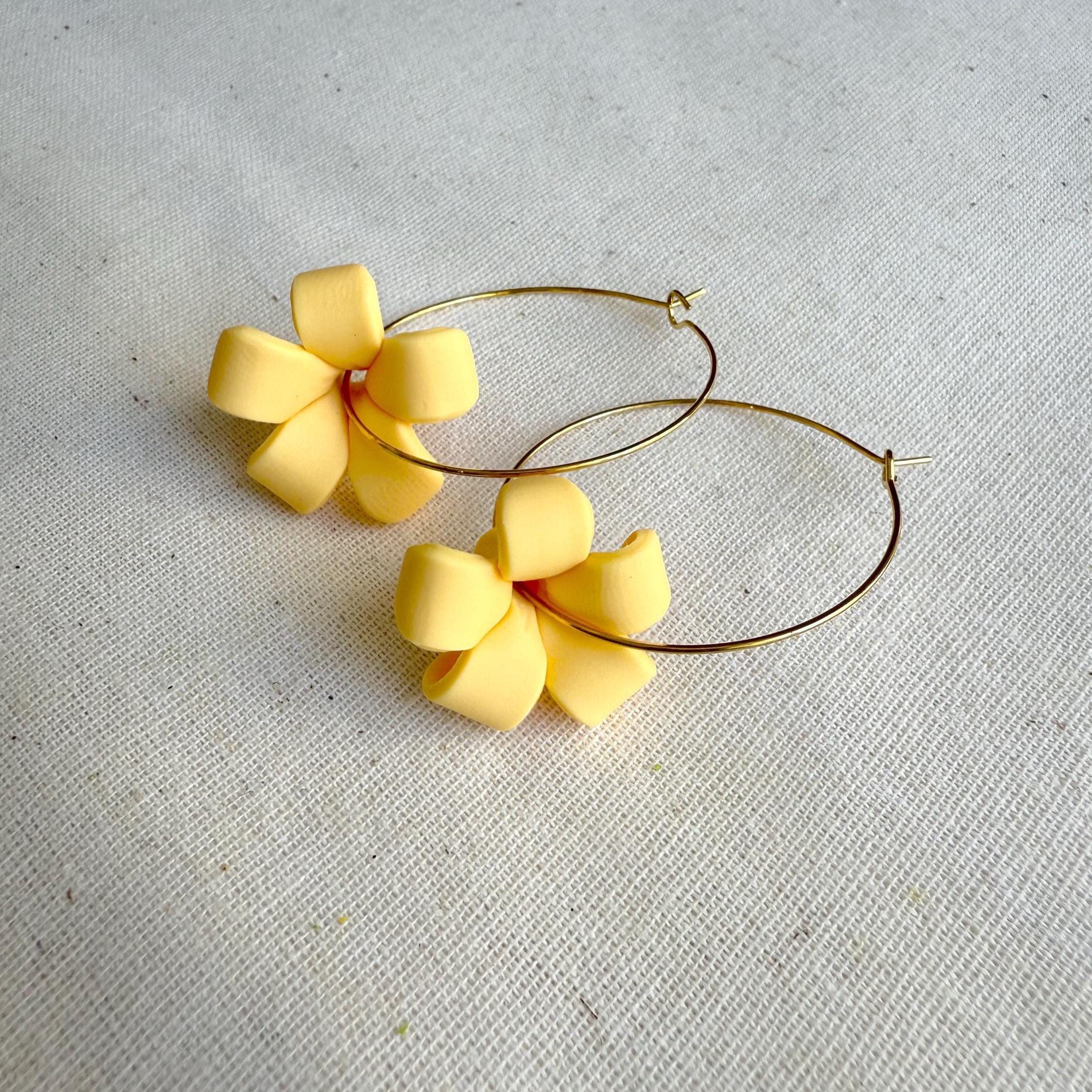 Yellow Orange Puakenikeni Clay Flower Hoop Earrings / Halloween ...