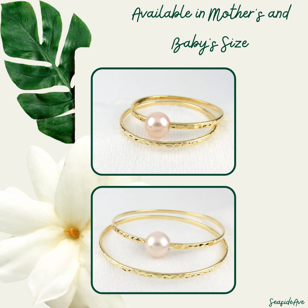 Stackable Set of 2 Baby Bangles Pink Pearl / 3mm Hammer-cut | Etsy