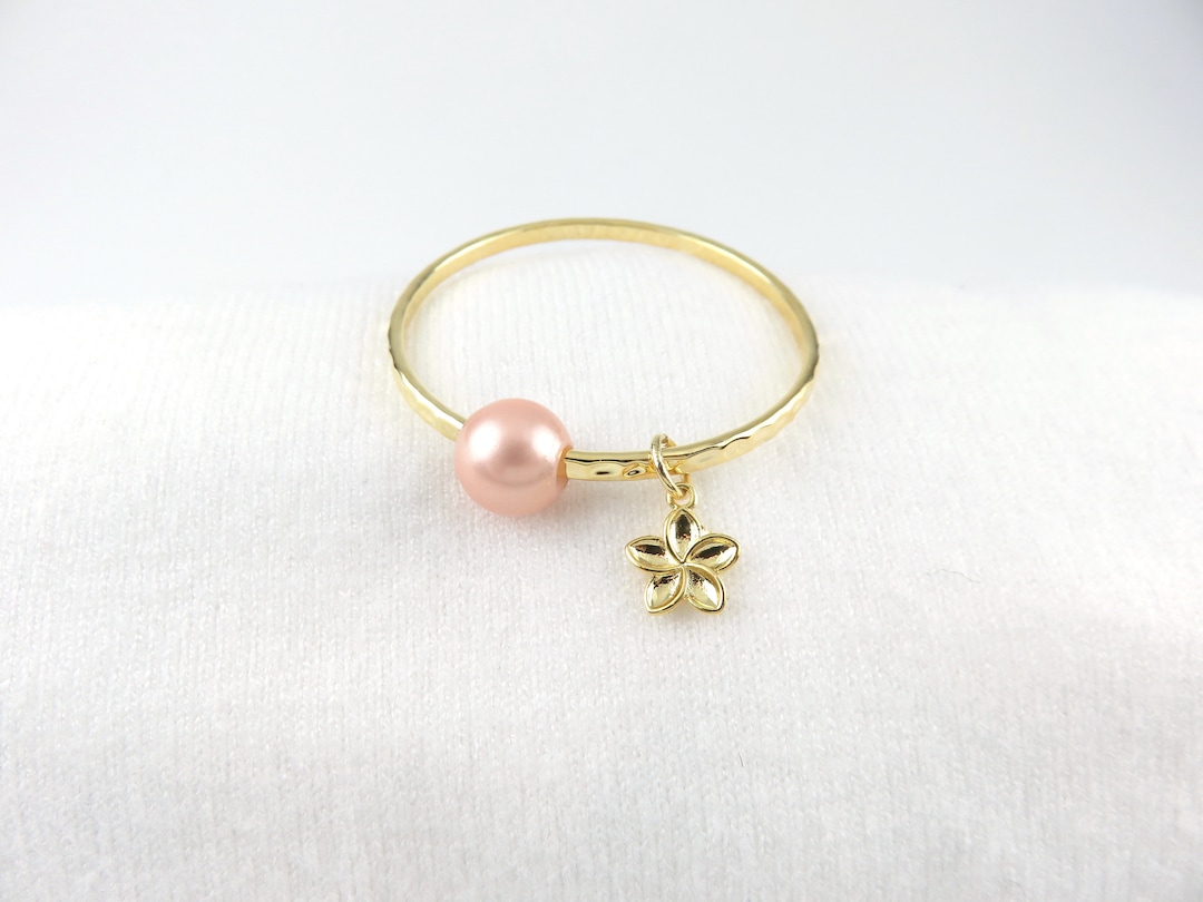 Straight Baby Bangle, Pink Pearl and Solid Flower Charm / Hamilton Gold ...