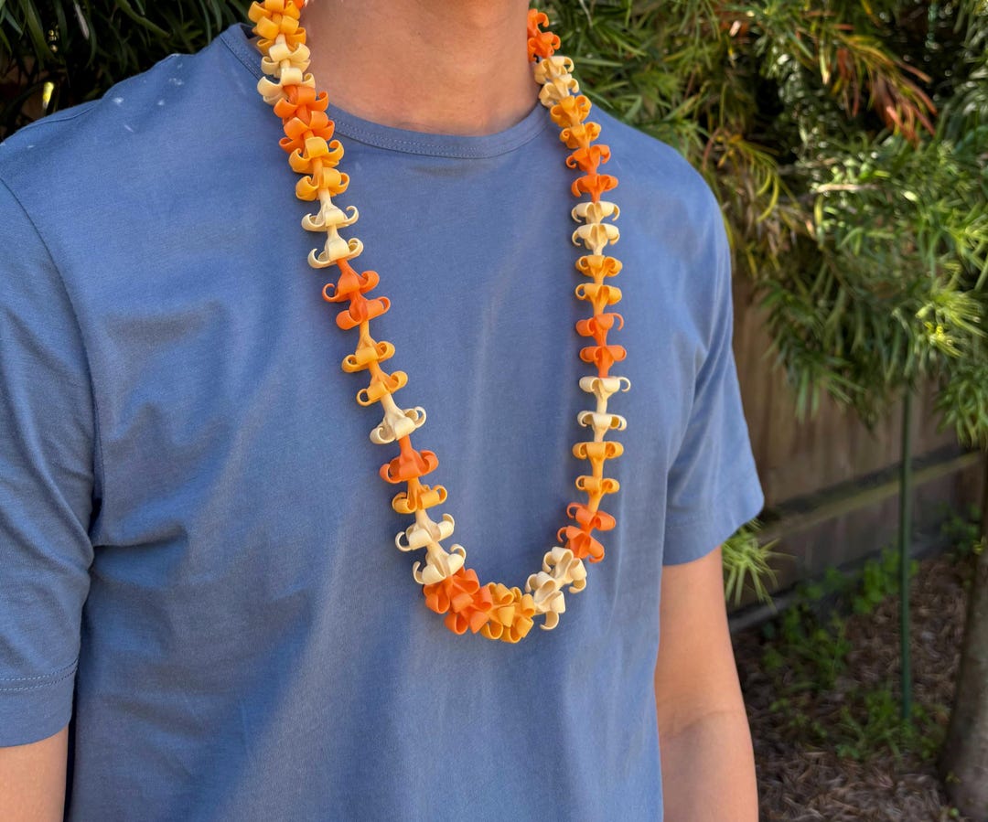 Handmade Tricolor Tan Puakenikeni Flower Lei, Life-like Clay Flowers ...