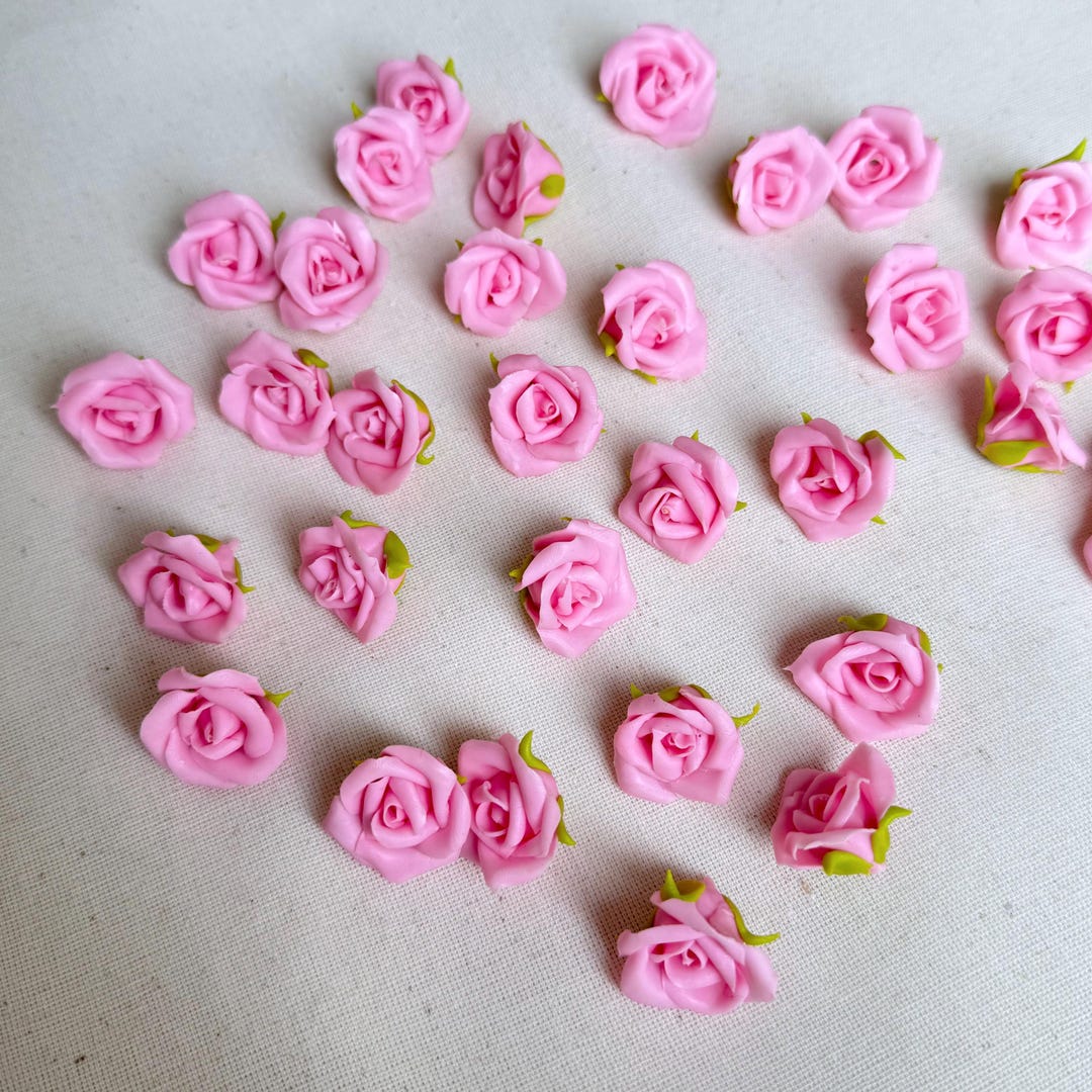 Light Pink Rose Clay Flowers, Blooming Rose Flowers for Jewelry Making ...