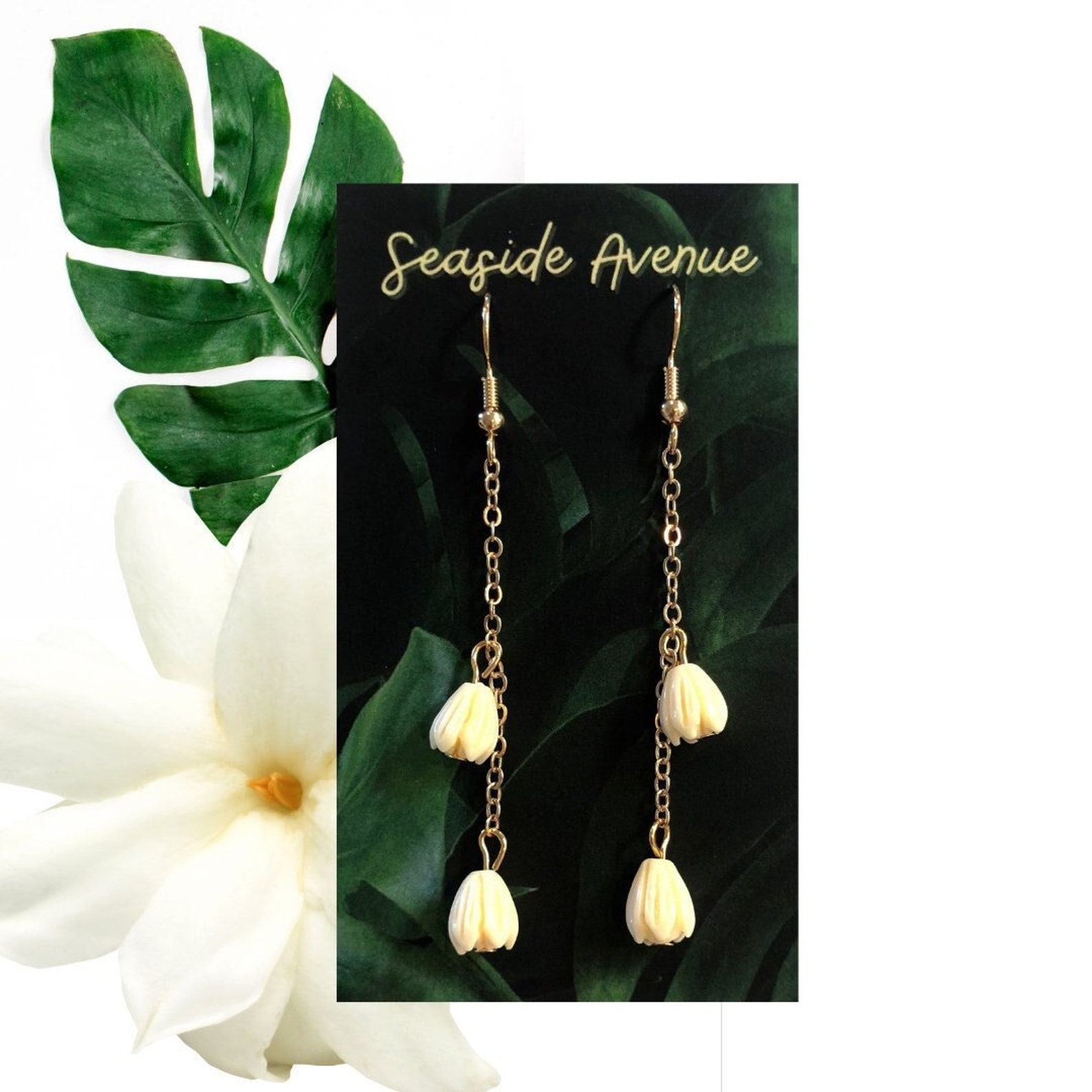 Double Pikake Chain Dangle Earrings / Jasmine Flower Jewelry - Etsy