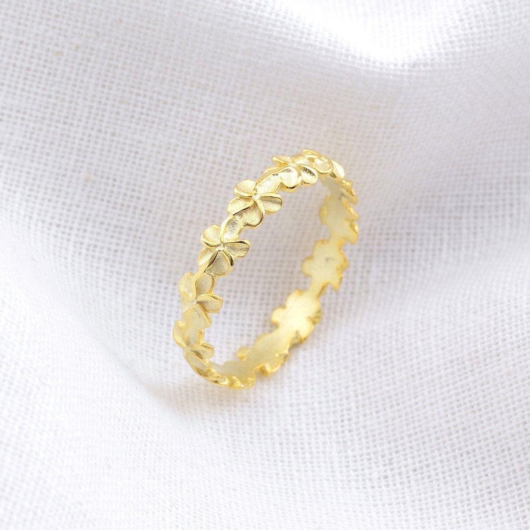 Gold Plumeria Flower Band Ring / Dainty Stackable Ring, Sizes 2-12 ...