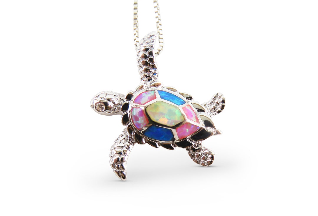 Multicolor Opal Sea Turtle Necklace / 925 Sterling Silver and Opal ...