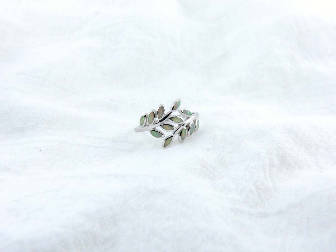 Maile Leaf White Opal Ring / 925 Sterling Silver Women's Ring, Gift for ...