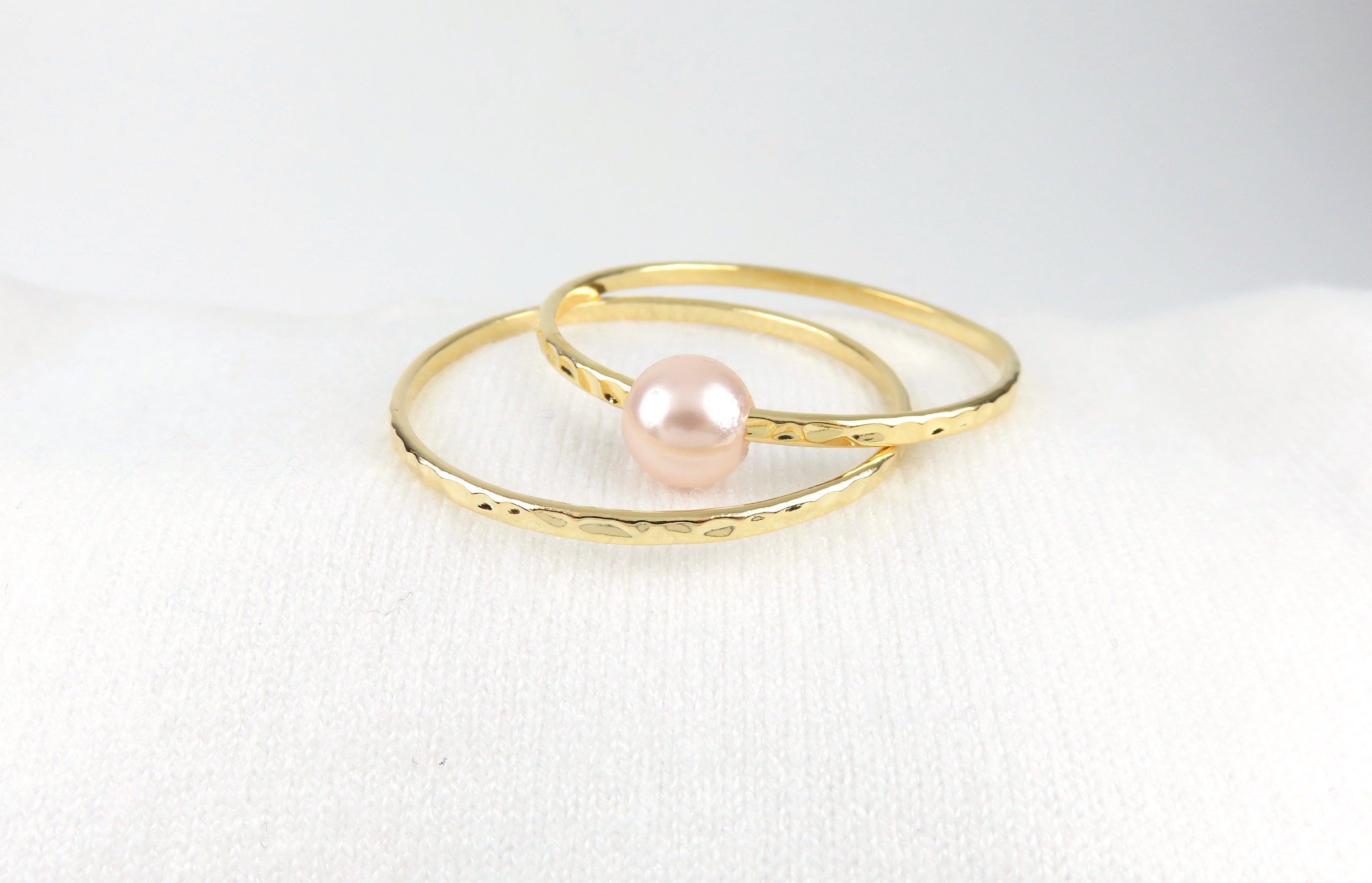 Stackable Set of 2 Baby Bangles Pink Pearl / 3mm Hammer-cut | Etsy