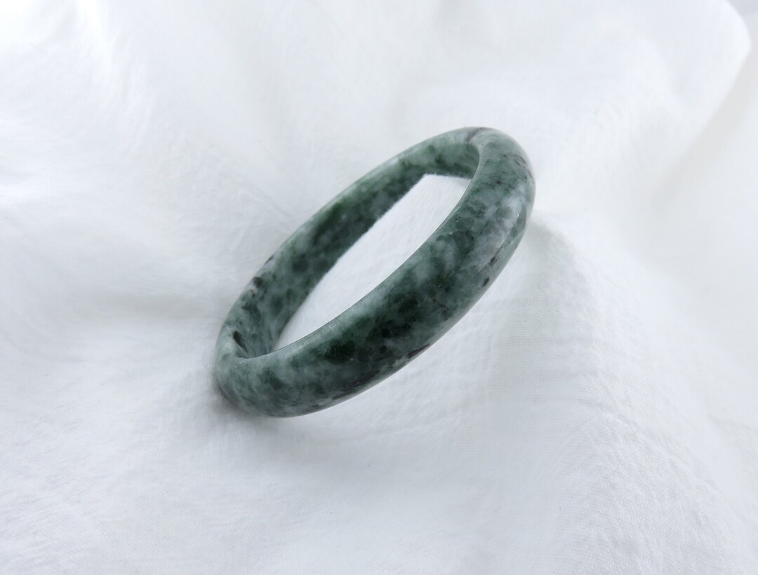 Green Jade Bangle / Large Spotted Dark Green Jade Bangles / Fits Size 8 ...