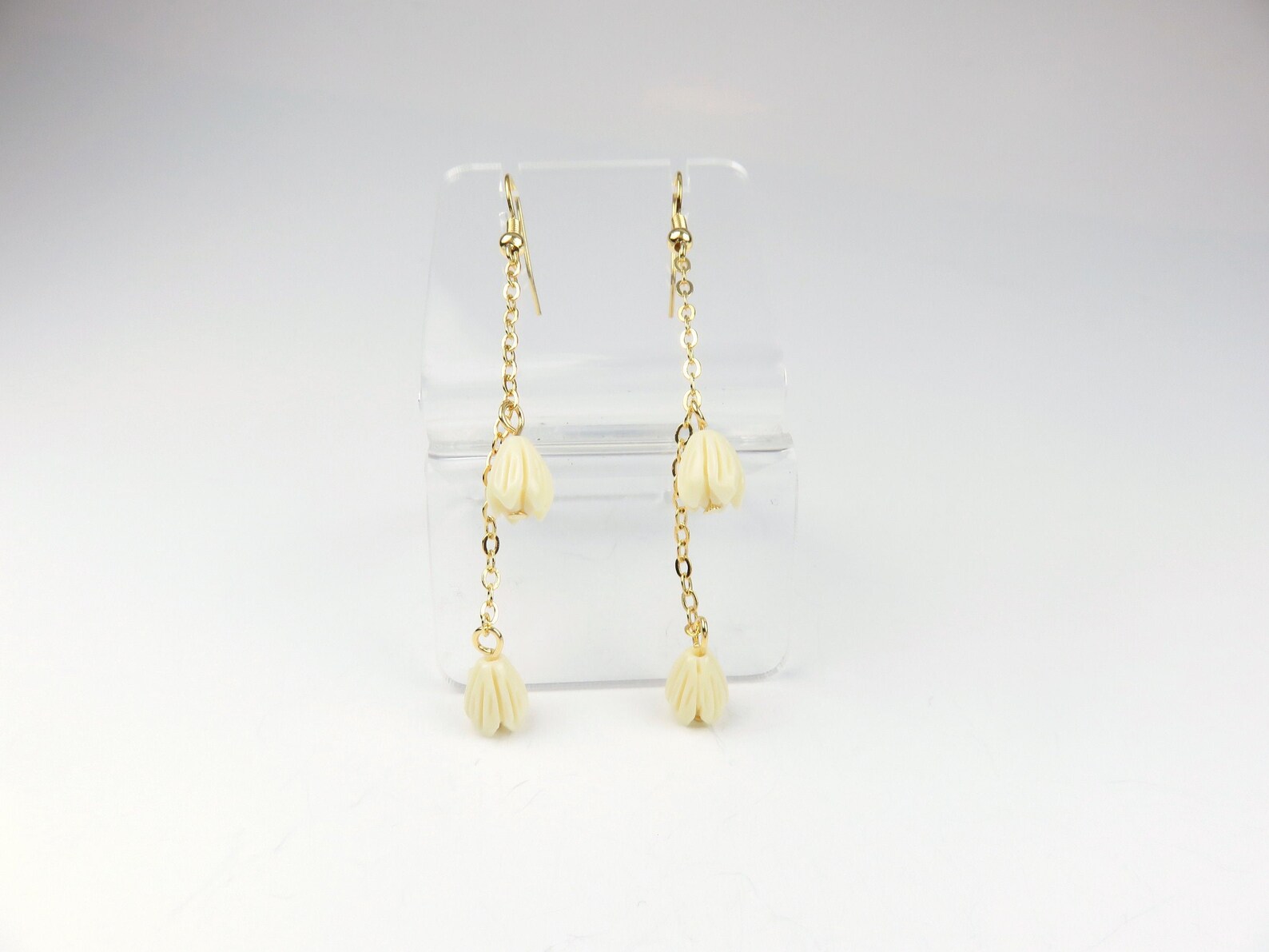 Double Pikake Chain Dangle Earrings / Jasmine Flower Jewelry - Etsy