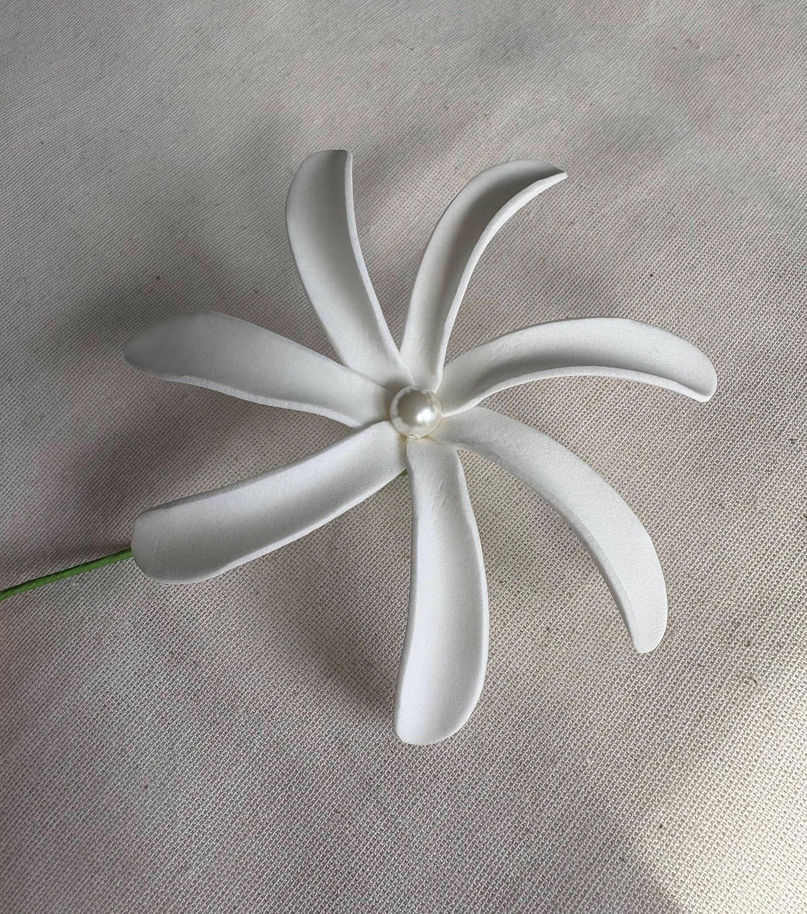 Tiare Foam Flower With White Pearl, 4" Ear Flower, Hair Pick / Tahitian ...