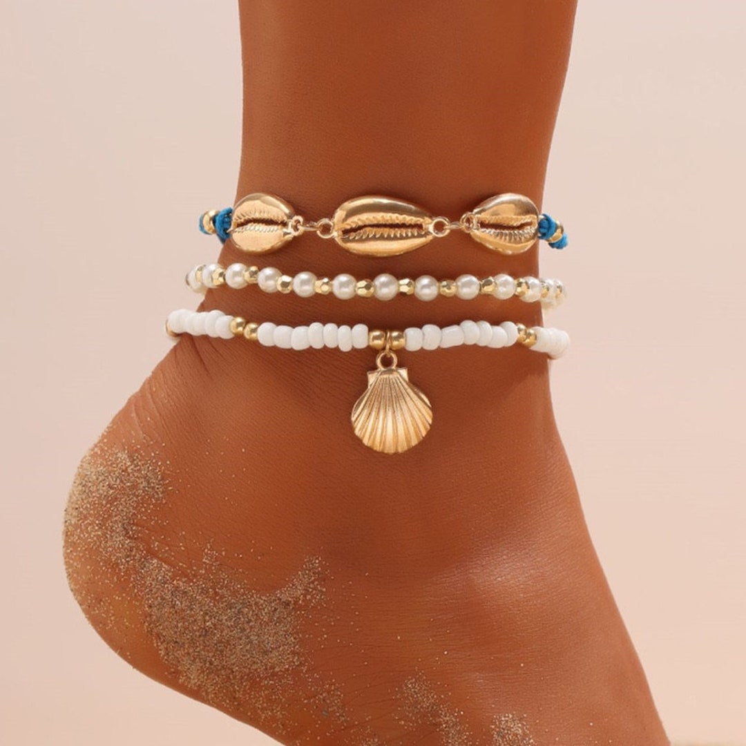 Set Of 3 Sea Shell Anklet Etsy