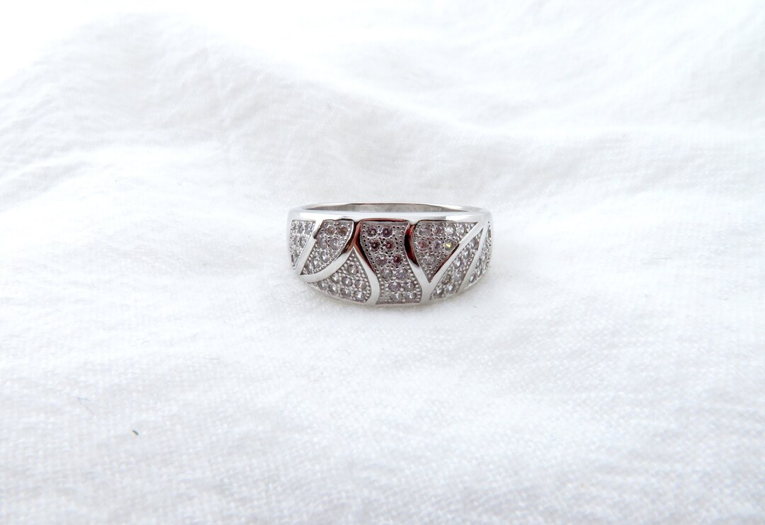 Diamond 925 Sterling Silver Ring / Wave Design, CZ Diamond-like Stones ...
