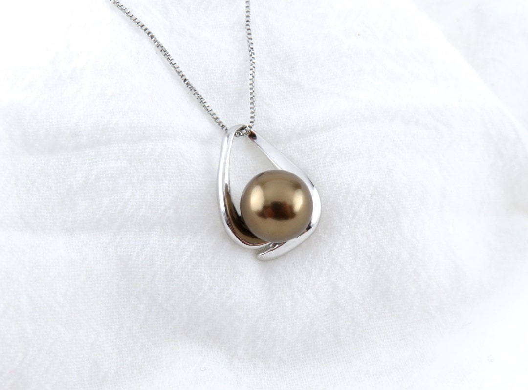 Brown Pearl Necklace, 925 Sterling Silver Chocolate Brown Pearl Pendant, Infinity Design ...