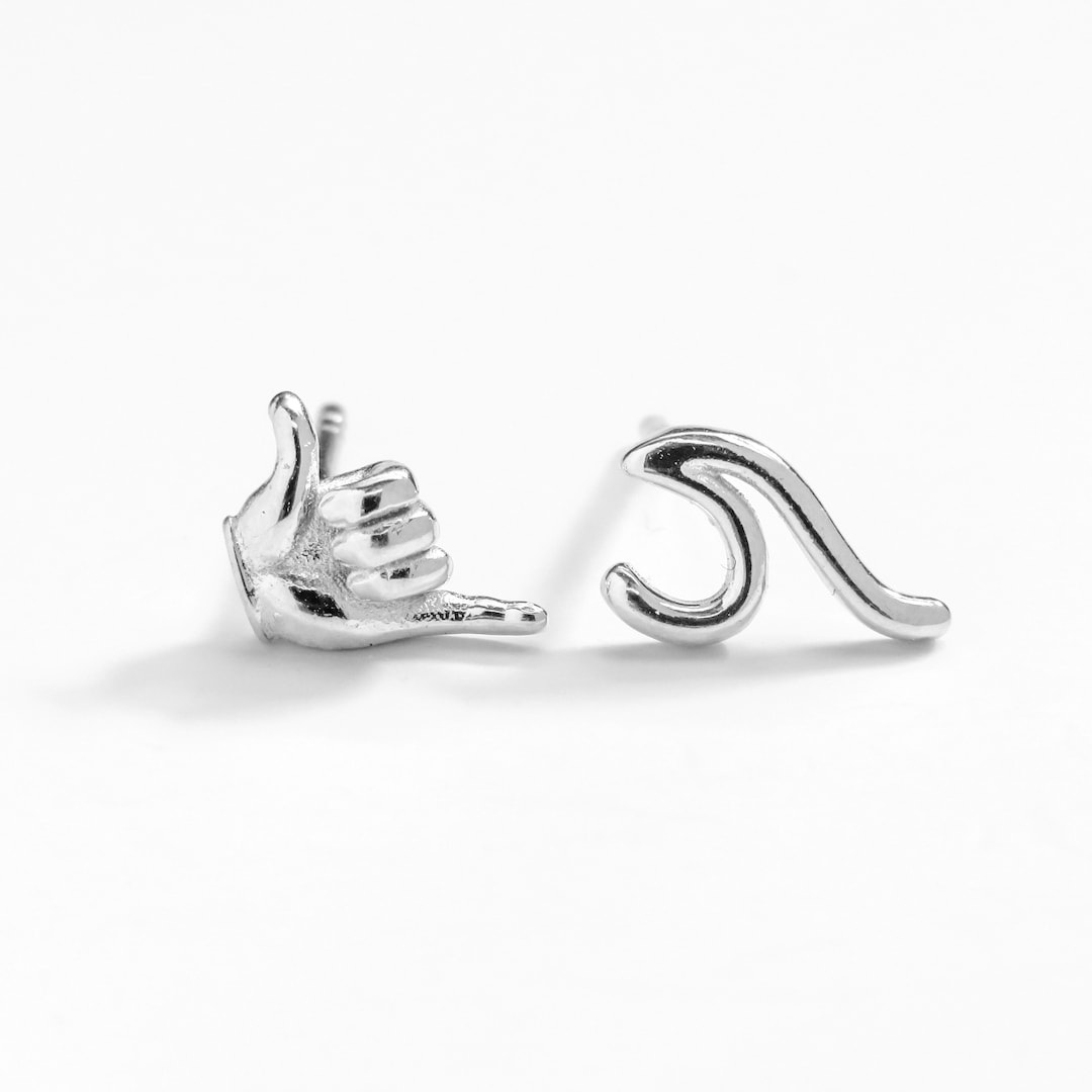 Surfer's Set, Mismatched Studs, Asymmetrical Shaka Hangloose and Wave ...