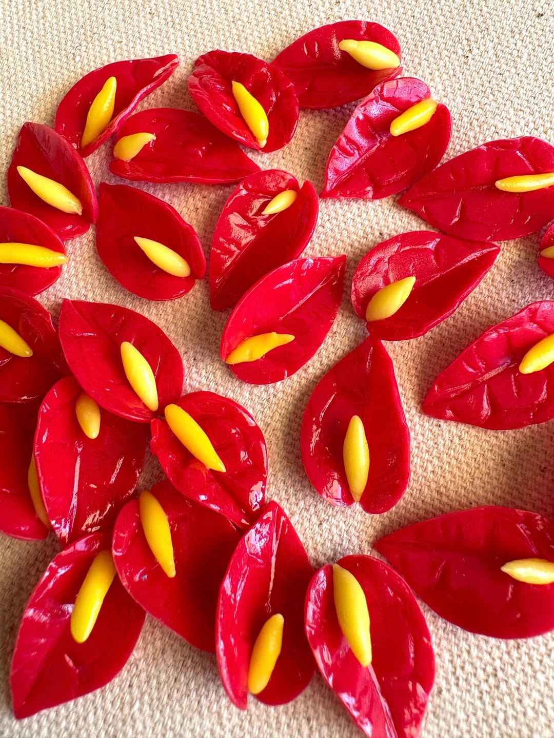 Mini Anthurium Clay Flowers, Mini Red Anthurium With Yellow Stigma ...