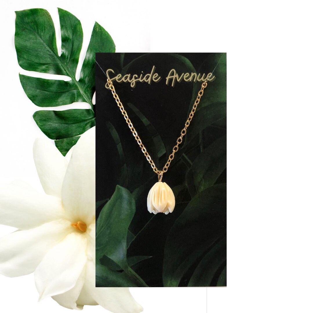 Single Ivory Pikake Necklace / Simple Flower Gold Chain Necklace, Tulip ...