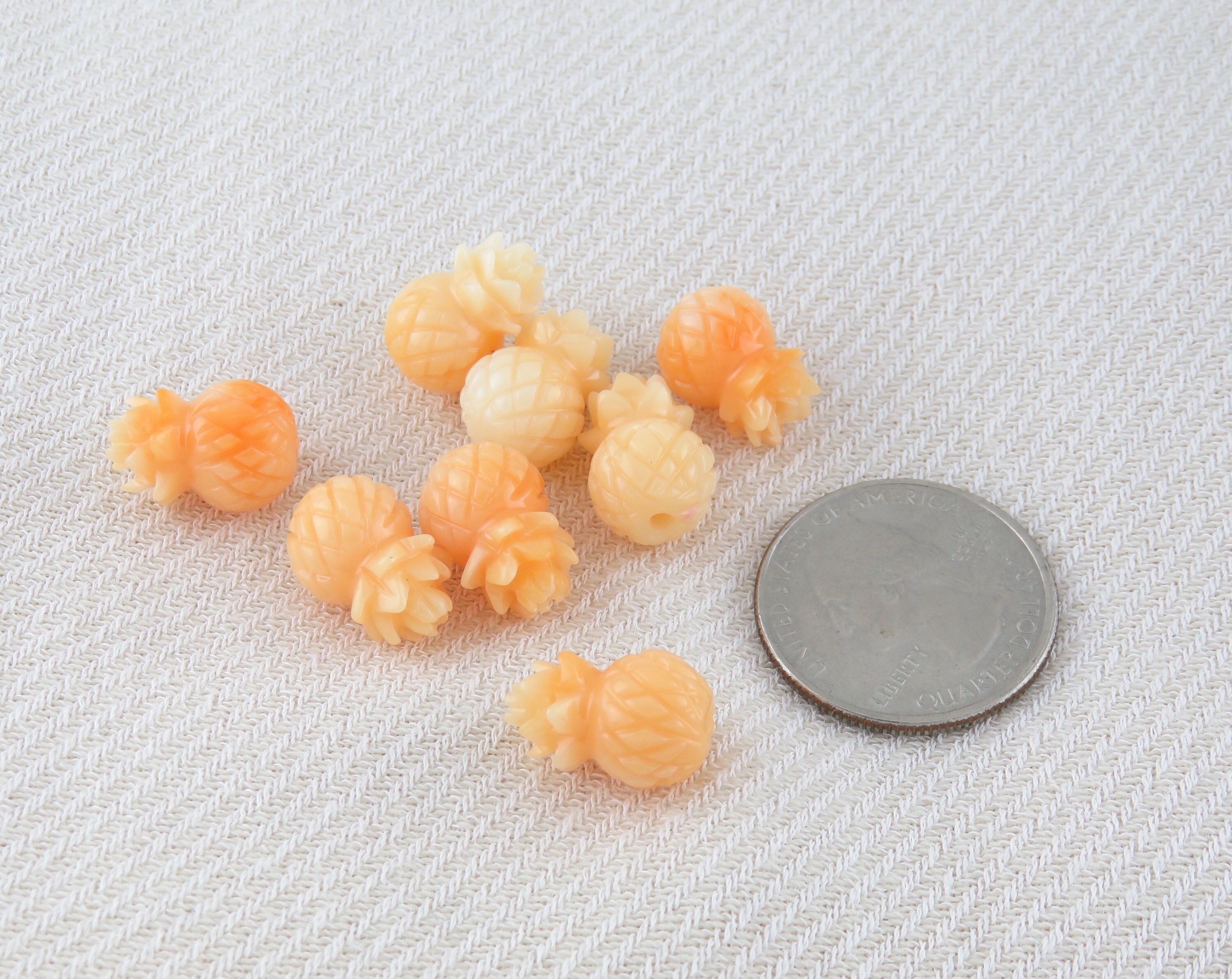 Center-drilled Synthetic Coral Pineapple Bead / Yellow, Light Orange ...