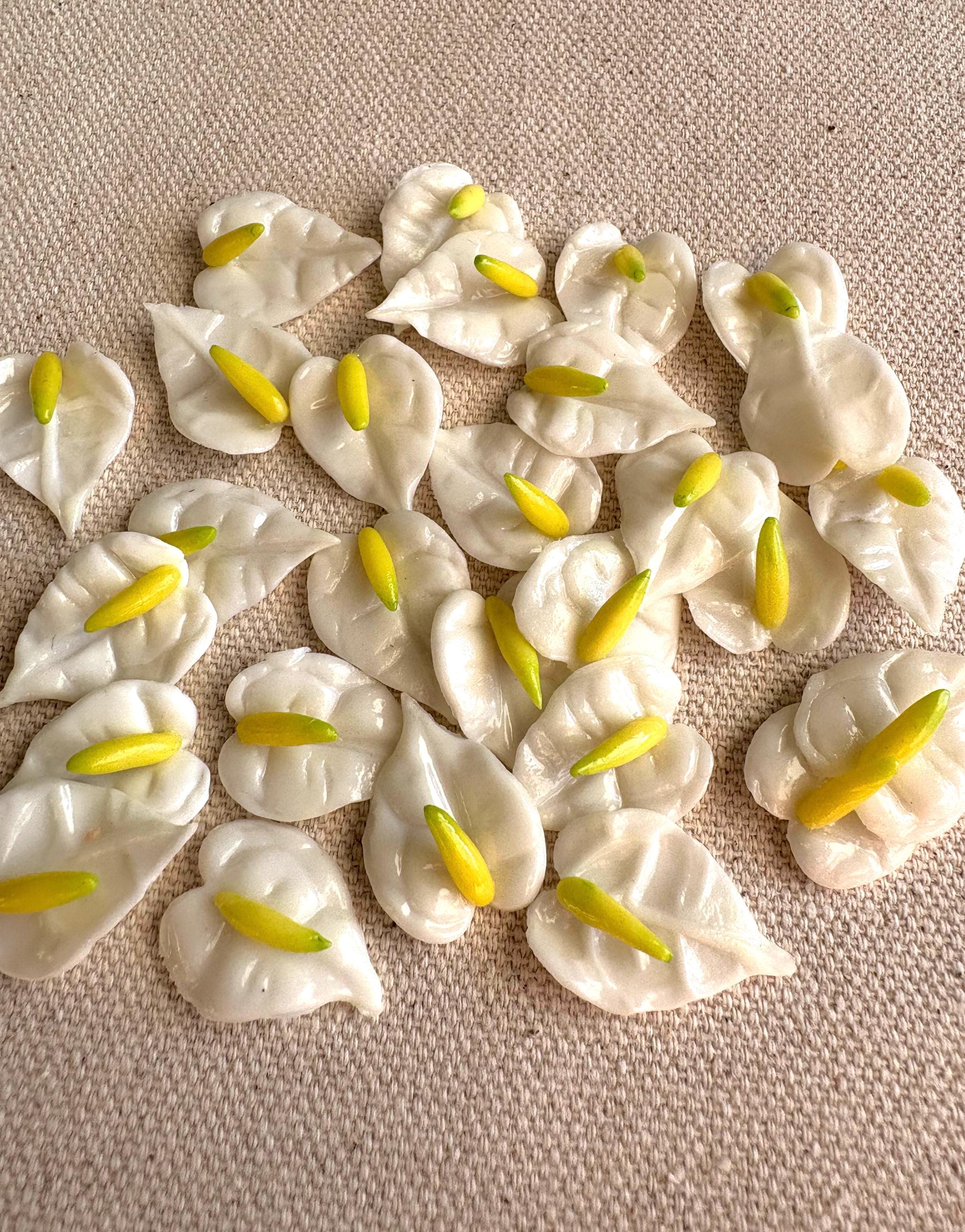 Mini Anthurium Clay Flowers, Mini White/green Anthurium With Green ...