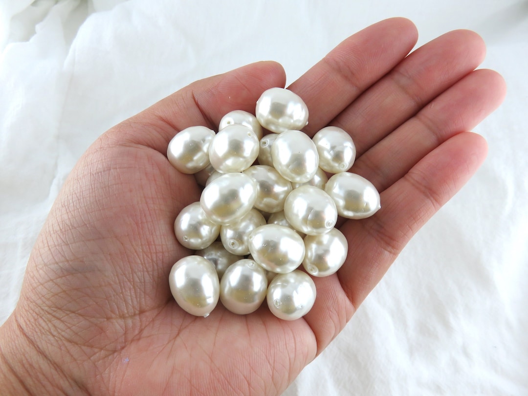 White Loose Pearls Center Drilled / 12x15mm Loose Shell Pearls for ...
