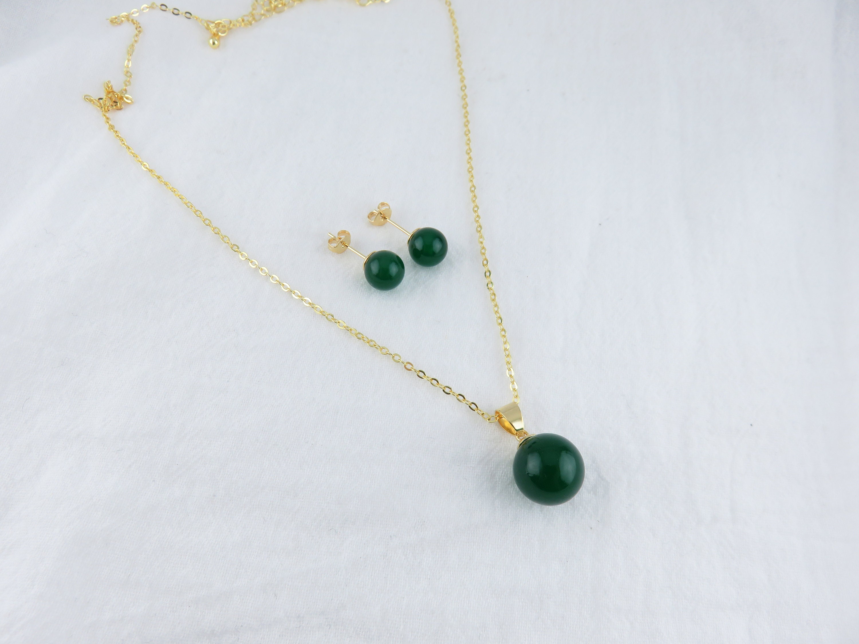 Green Jade Necklace / Green Jade Stud Earrings / Petite Imperial Green ...